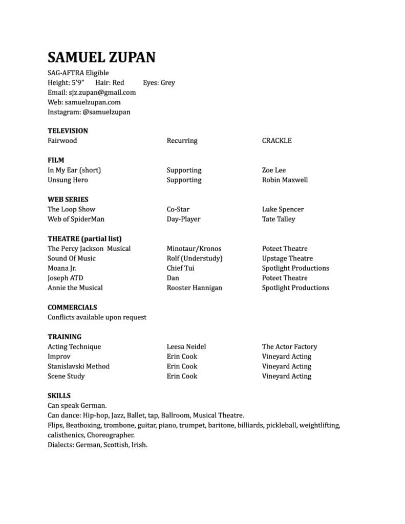 Samuel Zupan - Emily Lefevre Talent Company